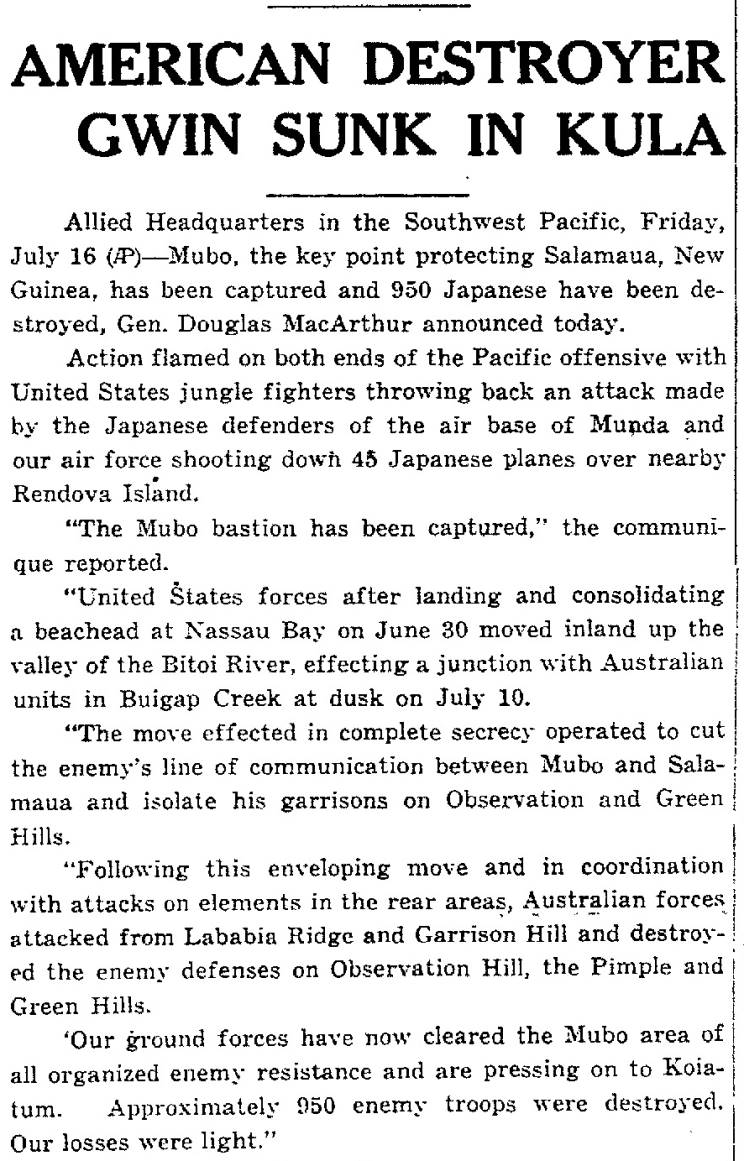 MaritimeQuest - USS Gwin DD-433 Front Pages